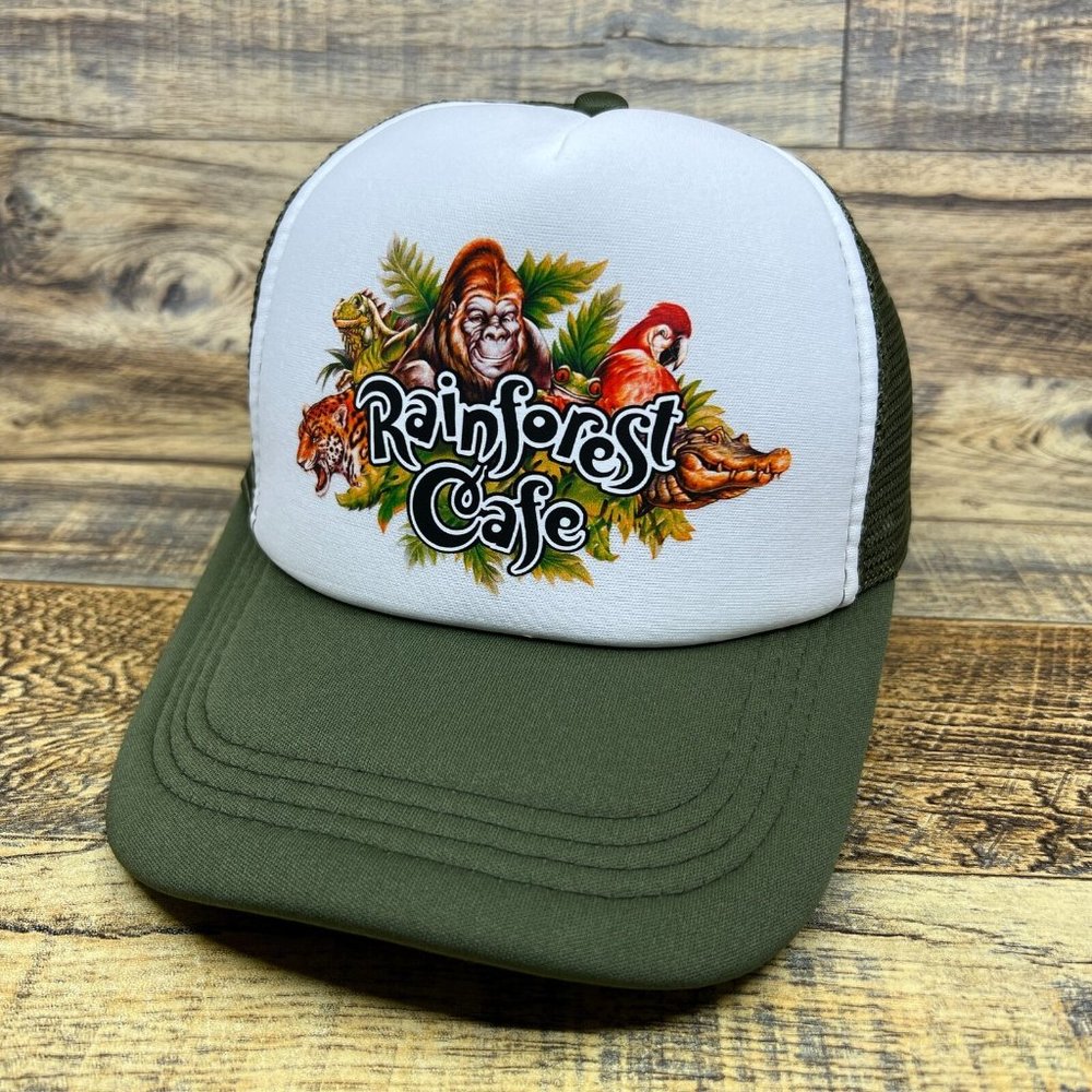 Rainforest Cafe Mens Trucker Hat Olive Snapback 90s R… - Gem